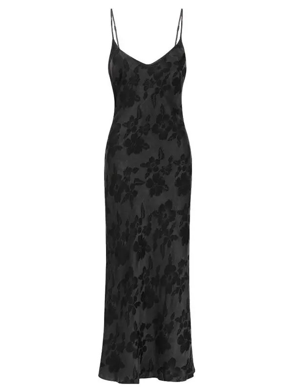UNTITLED IN MOTION Desire Floral Jacquard Bias Slip Dress - Black Floral