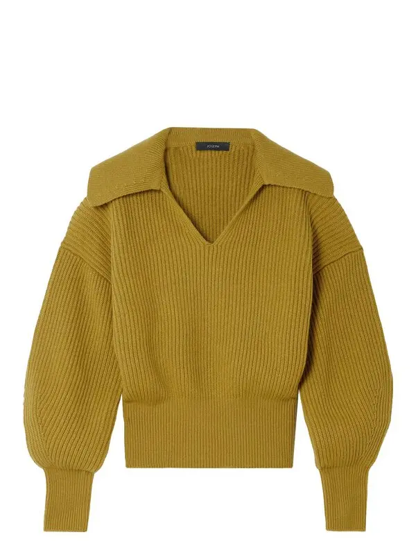 JOSEPH Ribbed Wool, Silk And Cashmere-blend Polo Sweater - Yellow
