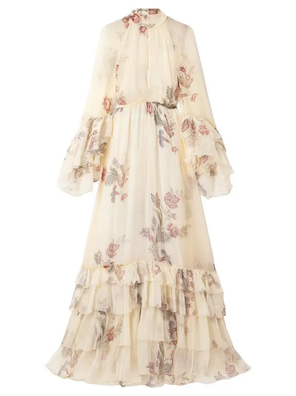 Etro Tiered Tie-neck Floral-print Maxi Dress - White