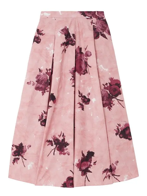 Erdem Pleated Floral-print Midi Skirt - Pink