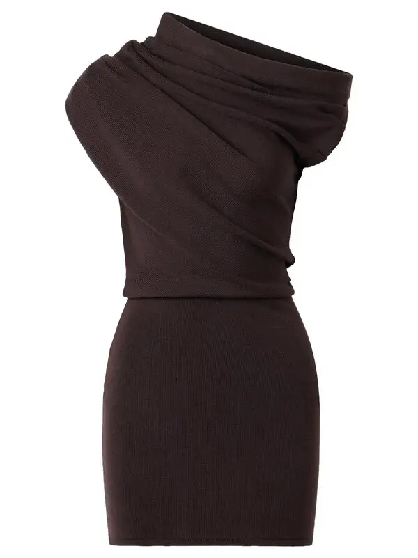 Staud Mabel Off-the-shoulder Draped Wool Mini Dress - Brown