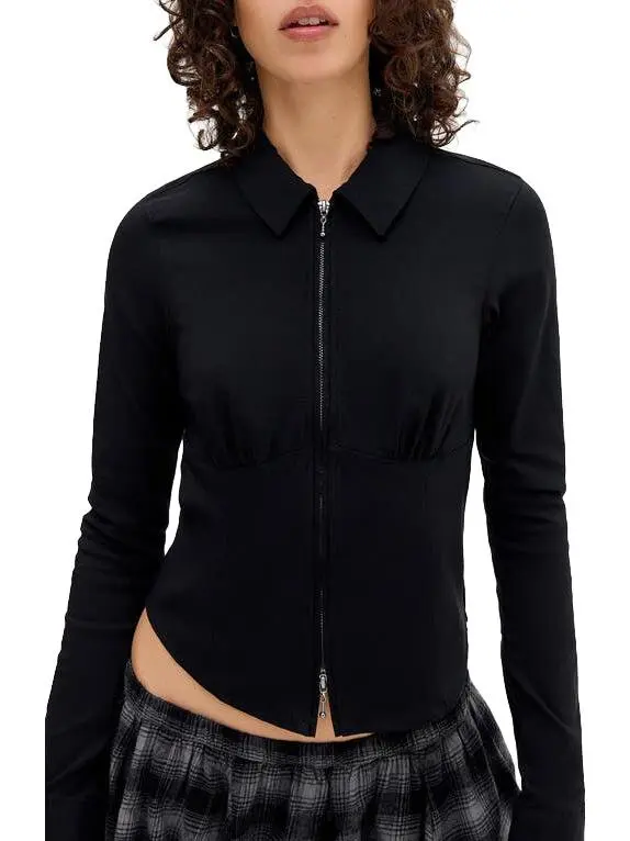 BDG URBAN OUTFITTERS Zip-up Twill Top - Black