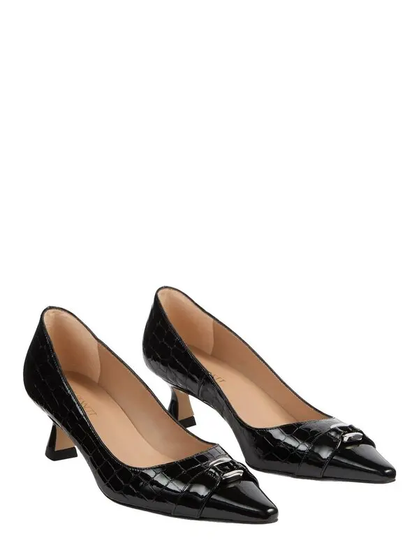 LK BENNETT Croc Embossed Pointed Toe Pumps - Black