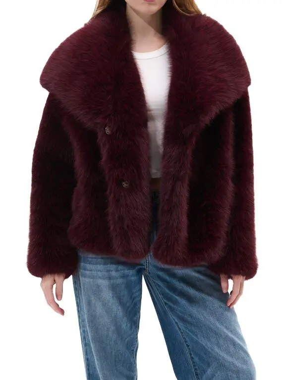 AZALEA WANG Regina Faux-fur Jacket - Burgundy