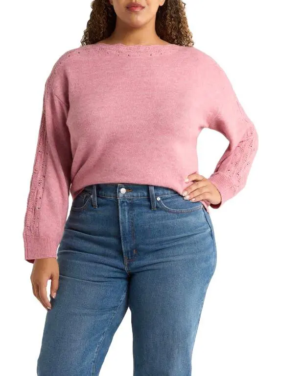 Wit & Wisdom Open Stitch Boat Neck Sweater - New Rose