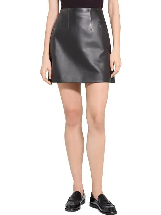 Theory Darted Leather Miniskirt - Black