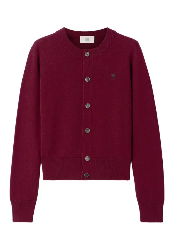 Ami Embroidered Wool Cardigan - Burgundy