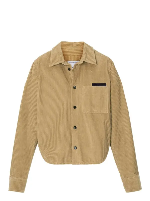 Bottega Veneta Leather-trimmed Cotton-corduroy Shirt - Neutrals