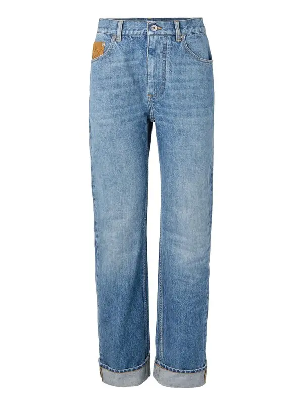 Bottega Veneta Suede-trimmed High-rise Straight-leg Organic Jeans - Blue