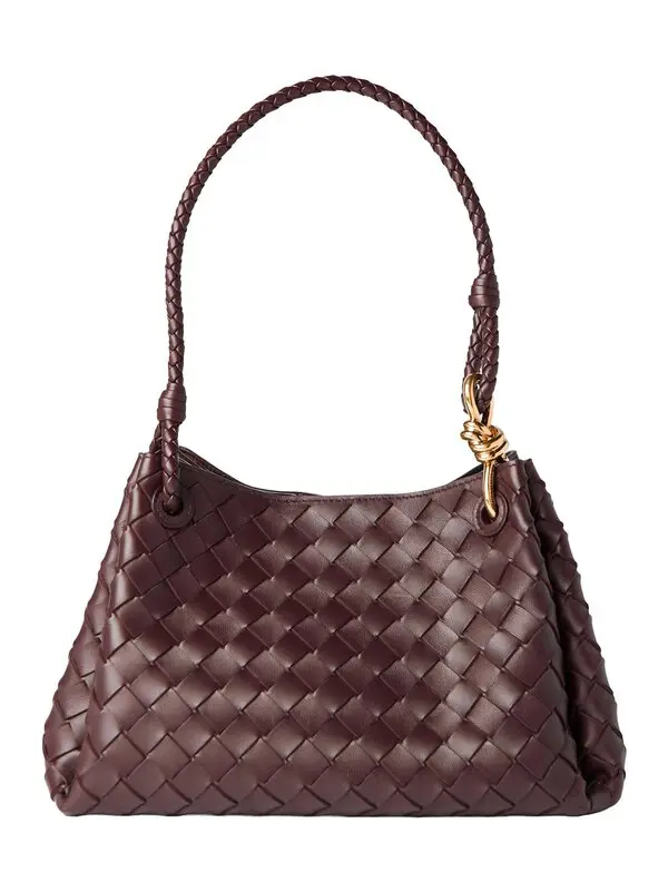 Bottega Veneta Parachute Intrecciato Leather Shoulder Bag - Burgundy