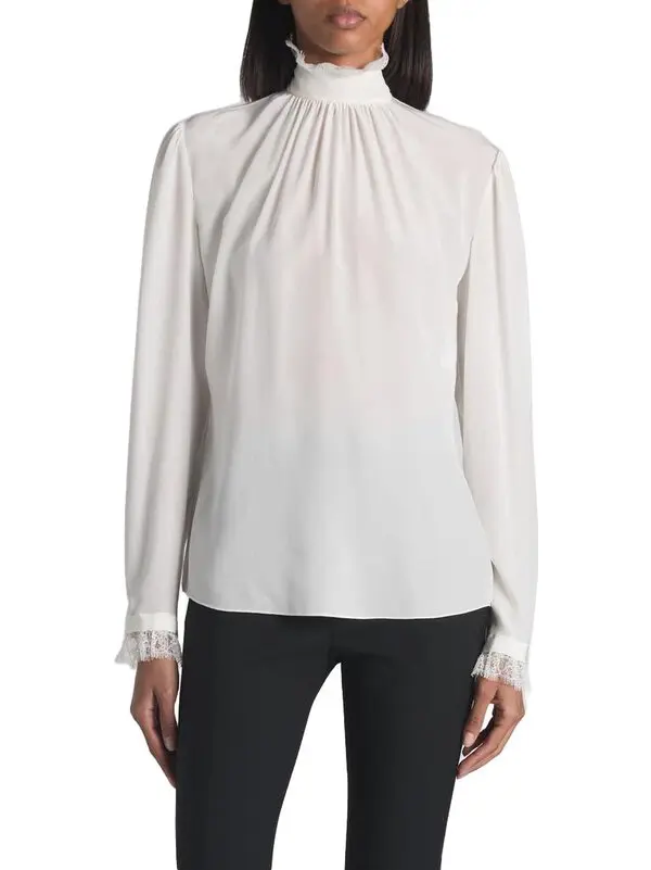 Alexander McQueen Lace Insert Silk Crêpe De Chine Top - Light Ivory