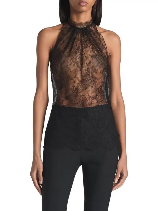 Alexander McQueen Sleeveless Sheer Floral Lace Top - Black
