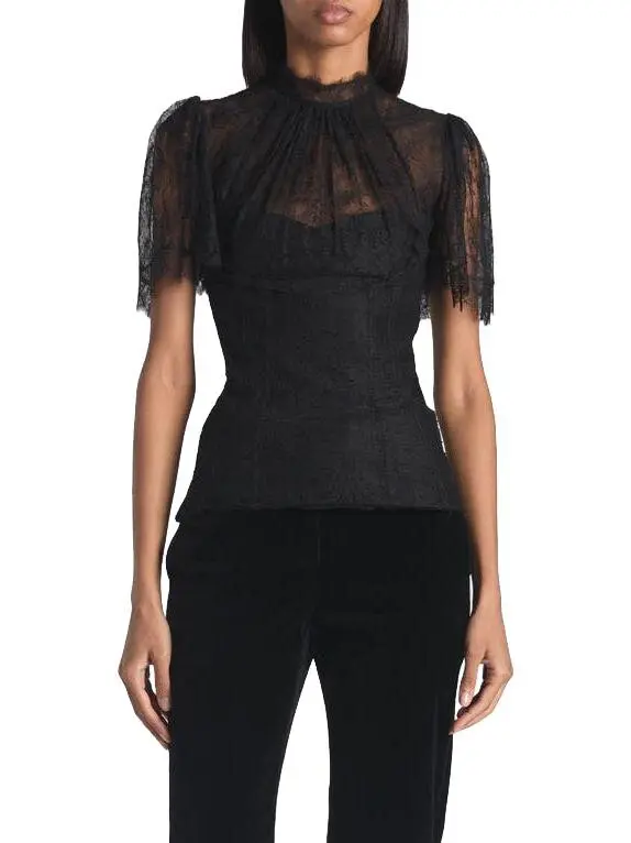 Alexander McQueen Floral Lace Corset Top - Black