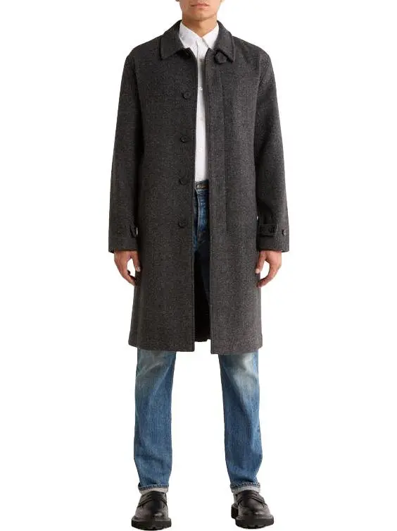 Vince Balmacaan Herringbone Recycled Wool Blend Coat - Heather Charcoal