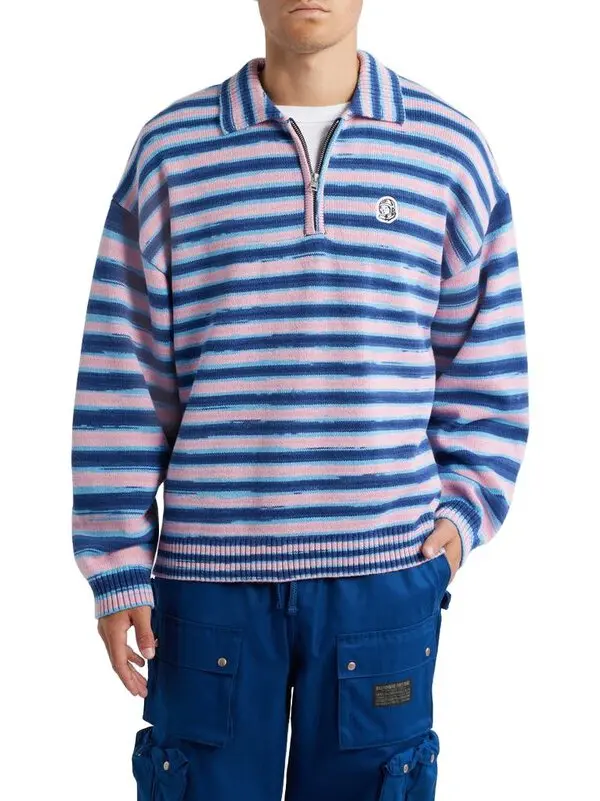 BILLIONAIRE BOYS CLUB Striped Quarter-zip Sweater - Navy Peony