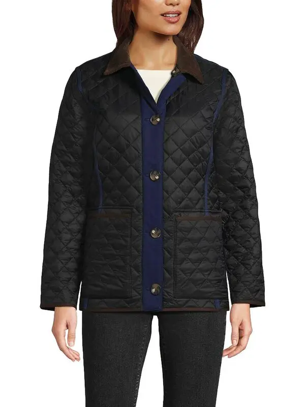 LANDS' END Reversible Quilted Barn Jacket - Black/navy Plaid