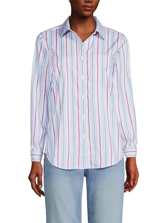 LANDS' END Cooling Button-front Shirt - Bermuda Blue Multi Stripe