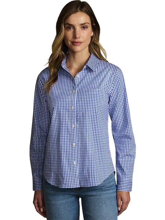 LANDS' END Cooling Button-front Shirt - Blue Breeze Gingham