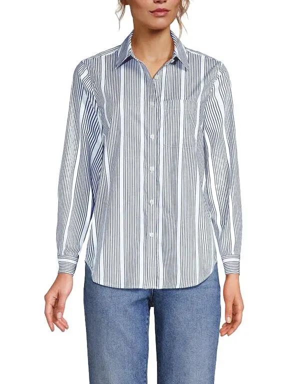 LANDS' END Cooling Button-front Shirt - Deep Sea Navy Decade Stripe