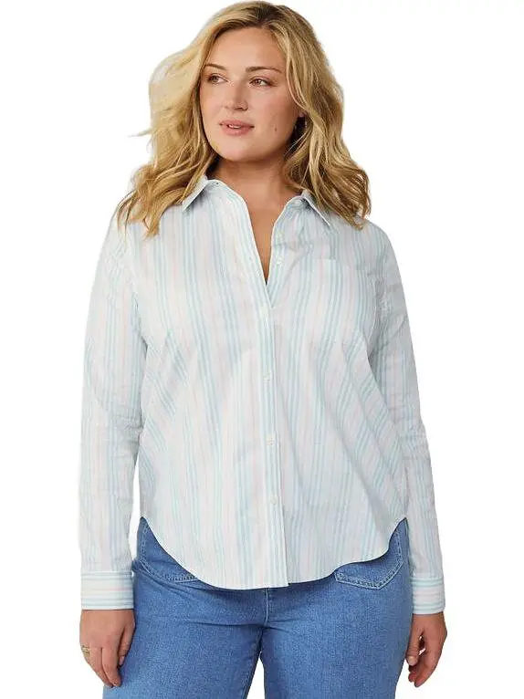 LANDS' END Cooling Button-front Shirt - Frosted Green Multi Stripe
