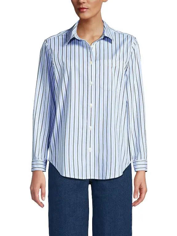 LANDS' END Cooling Button-front Shirt - Navy/blue Sky Double Stripe