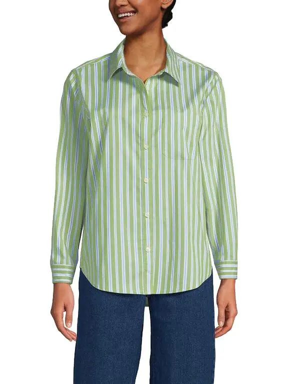 LANDS' END Cooling Button-front Shirt - Winter Pear Uneven Stripe