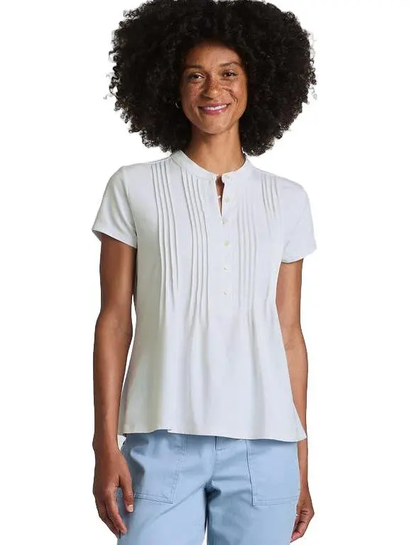 LANDS' END Short Sleeve Pintuck Button Top - White