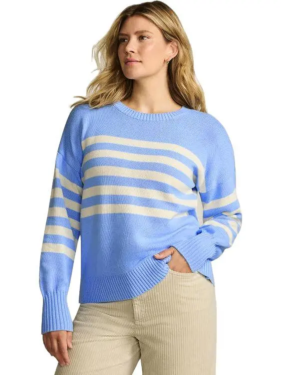 LANDS' END Drifter Jersey Crewneck Sweater - Clear Blue/ivory Placed Stripe
