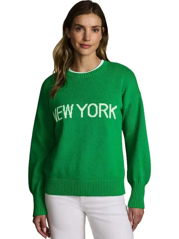 LANDS' END Drifter Jersey Crewneck Sweater - True Green/ivory New York