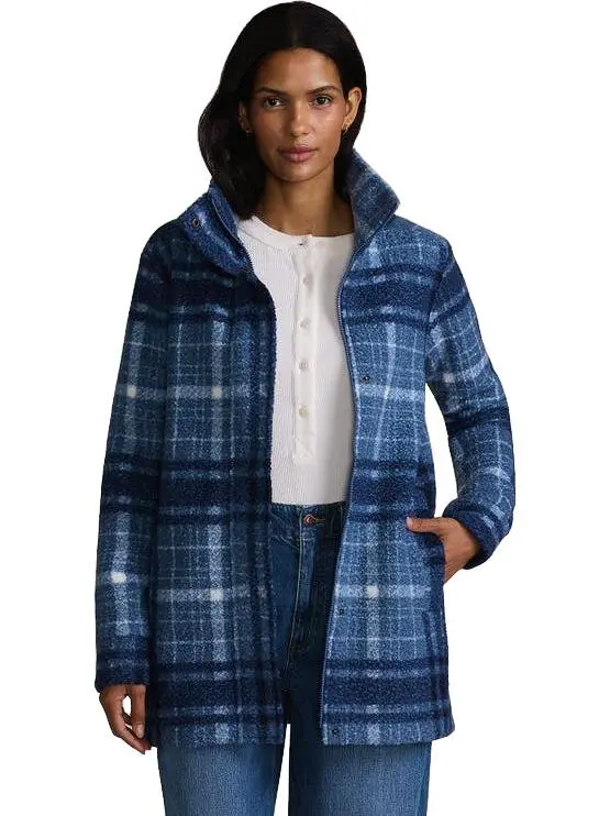 LANDS' END Boucle Fleece Coat - Indigo Slate Plaid