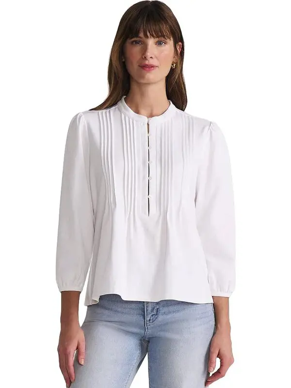 LANDS' END Lightweight Jersey Pintuck Top - Ivory/berry Rouge Blossoms