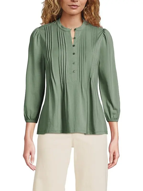 LANDS' END Lightweight Jersey Pintuck Top - Lily Pad Green