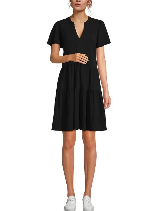 LANDS' END Cotton Jersey Tiered Mini Dress - Black