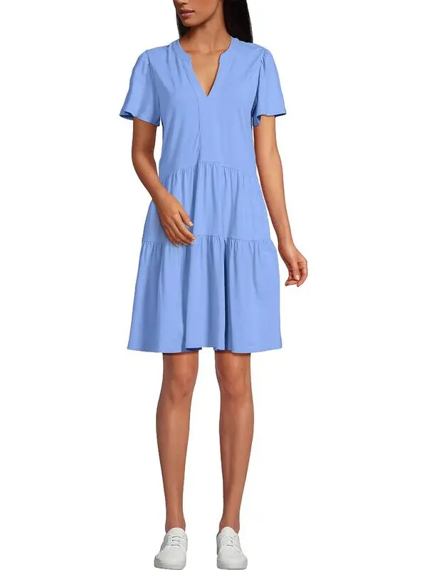 LANDS' END Cotton Jersey Tiered Mini Dress - Clear Blue Sky