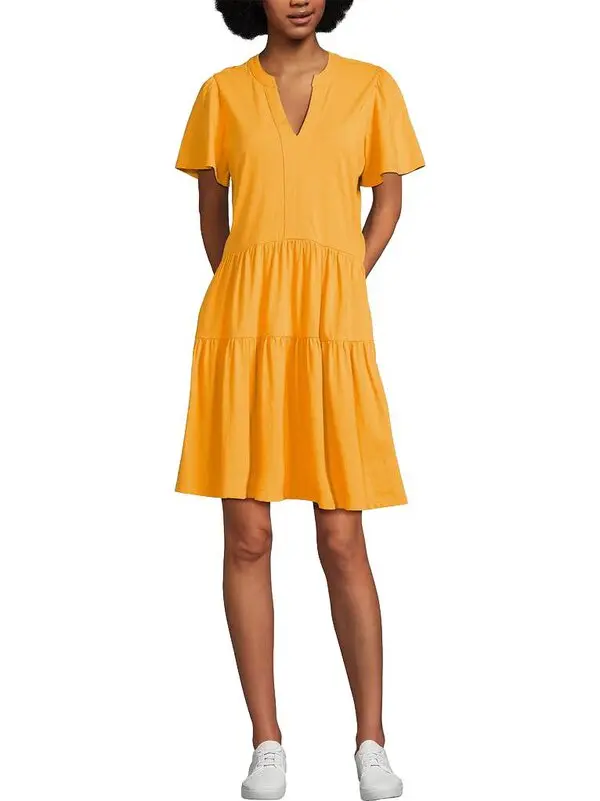 LANDS' END Cotton Jersey Tiered Mini Dress - Sweet Mango