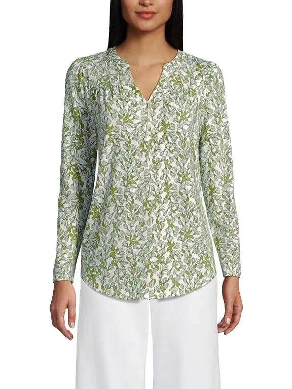 LANDS' END Long Sleeve Jersey Tunic Top - Ivory/icy Mint Bloom Floral