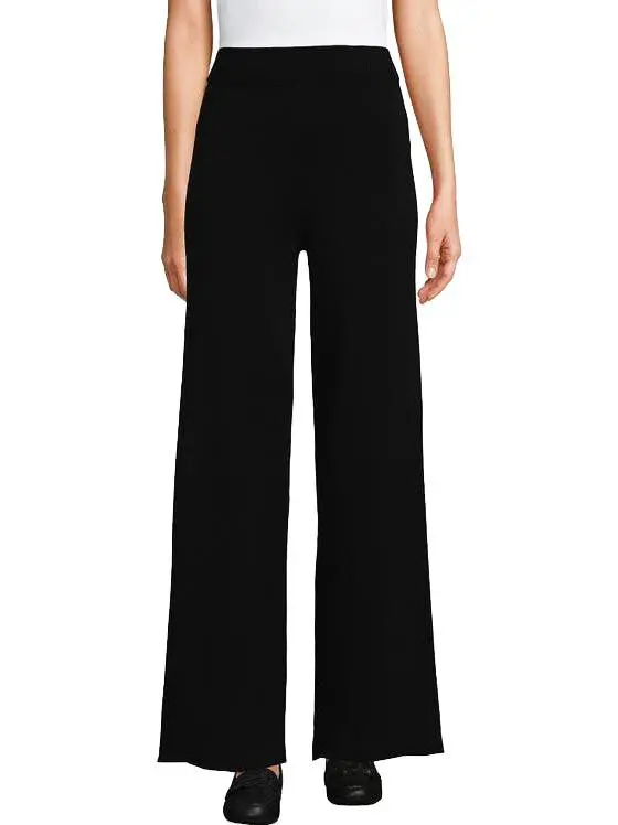 LANDS' END Fine Gauge Cotton Wide-leg Knit Pants - Black