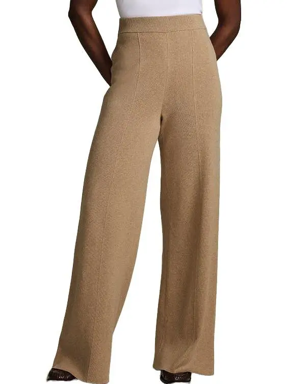 LANDS' END Fine Gauge Cotton Wide-leg Knit Pants - Vicuna Heather