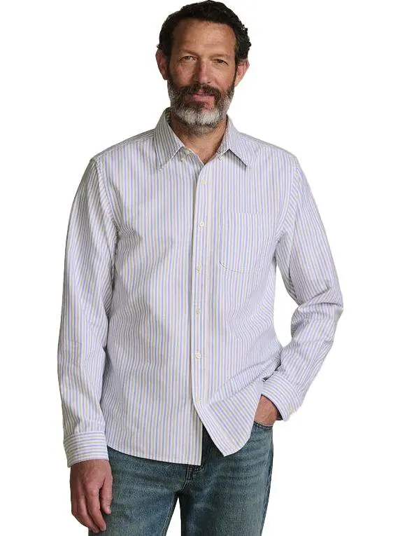 LANDS' END Traditional Fit Comfort-first Sail Rigger Oxford Shirt - Clear Blue /khaki Stripe