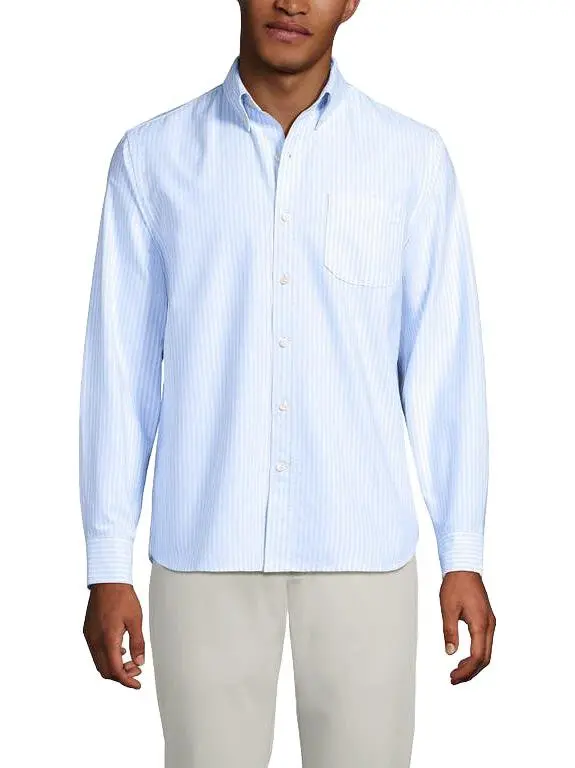 LANDS' END Traditional Fit Comfort-first Sail Rigger Oxford Shirt - Clear Blue Stripe