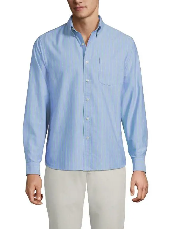 LANDS' END Traditional Fit Comfort-first Sail Rigger Oxford Shirt - Clear Blue/green Stripe