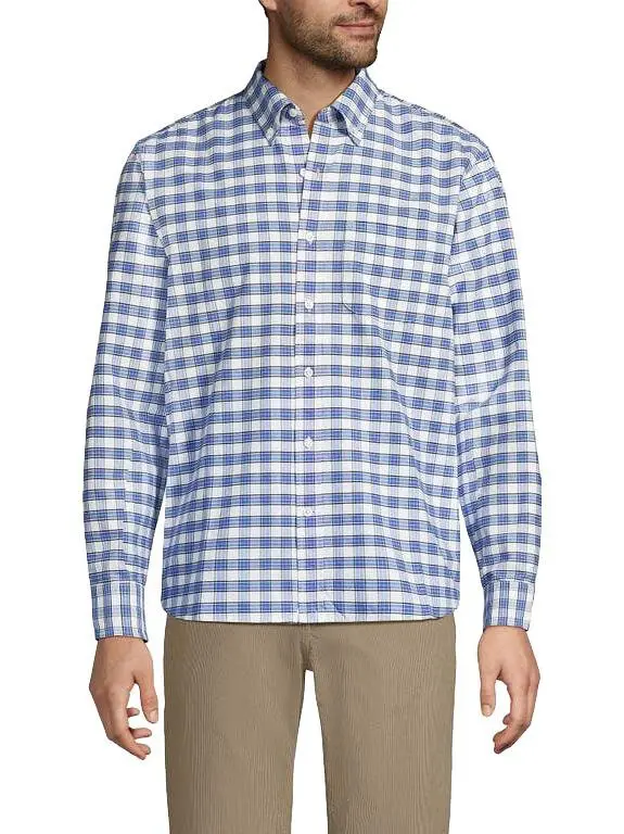 LANDS' END Traditional Fit Comfort-first Sail Rigger Oxford Shirt - Clear Blue/white Plaid