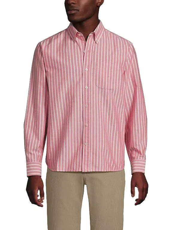 LANDS' END Traditional Fit Comfort-first Sail Rigger Oxford Shirt - Pale Compass Red Stripe