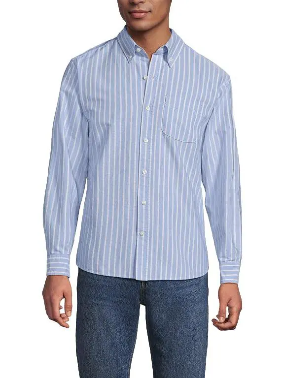 LANDS' END Traditional Fit Comfort-first Sail Rigger Oxford Shirt - Soft French Blue Stripe