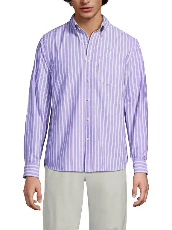 LANDS' END Traditional Fit Comfort-first Sail Rigger Oxford Shirt - Violet Verbena Stripe