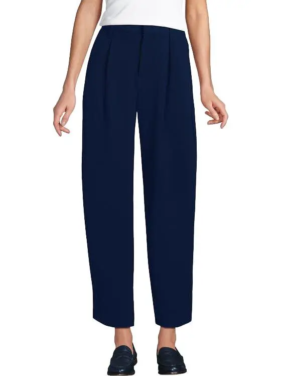 LANDS' END Crepe High-rise Barrel Leg Ankle Pants - Deep Sea Navy