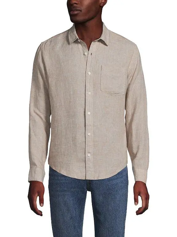 LANDS' END Long Sleeve Linen Shirt - Pale Desert Tan