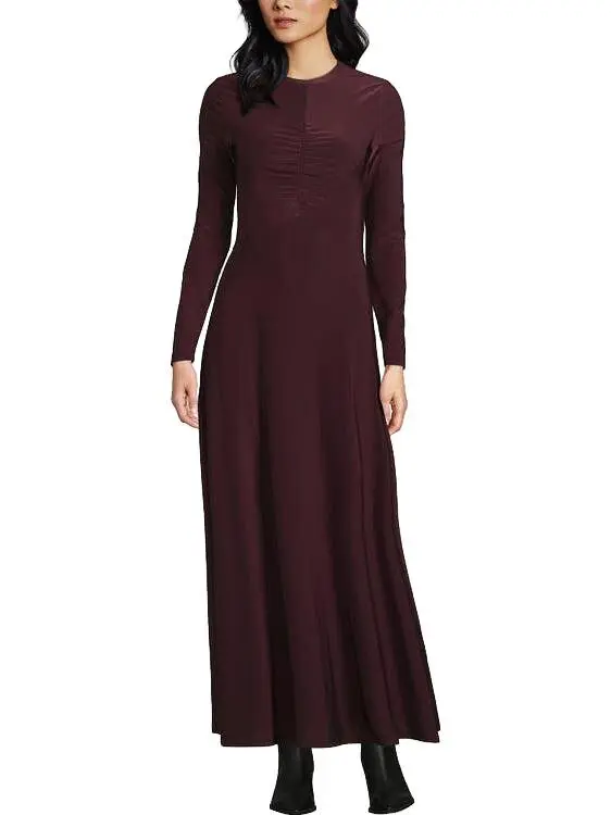 LANDS' END Silky Knit Ruched Maxi Dress - Lush Burgundy