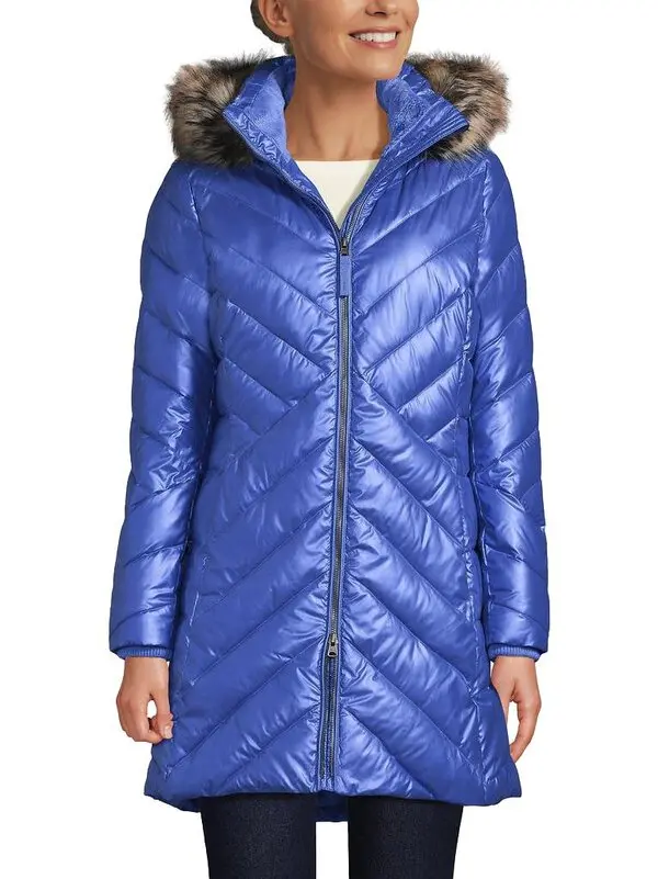 LANDS' END Insulated Primaloft Coat With Fleece Lining - Blue Shine