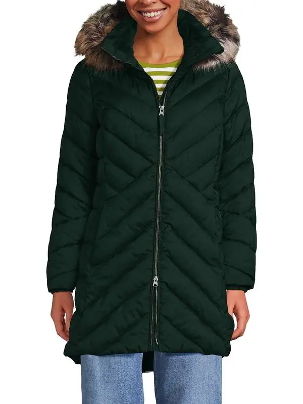 LANDS' END Insulated Primaloft Coat With Fleece Lining - Deep Evergreen